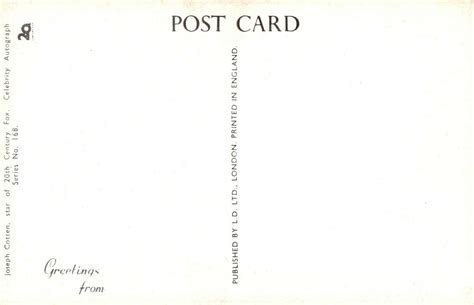 Film Star Postcard Actor Joseph Cotten Star Of 20th Century Fox Rs24214 Other Unsorted