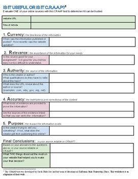 CRAAP Babe Handout For Evaluating Online Sources Simplified Version
