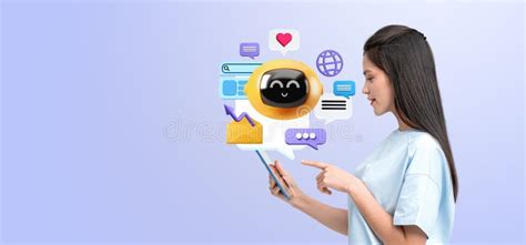 Woman Interacting With Chatbot And Communication Icons Stock Image Image Of Internet User