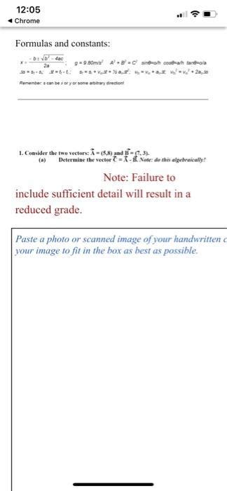 Solved Formulas And Constants L Consider The Two Vectors Chegg