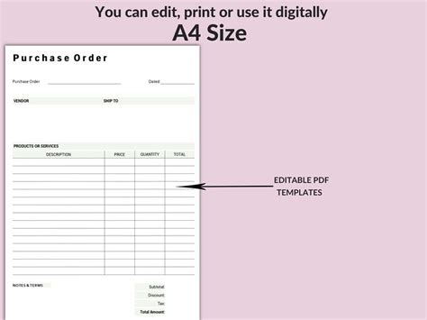 Editable Purchase Order Template Editable Purchase Template Etsy