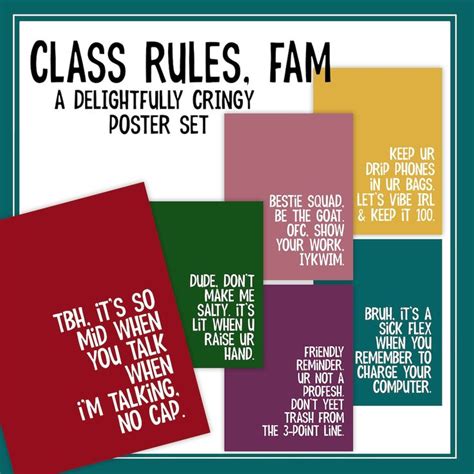 Funny Class Rules Posters High School Middle School Teacher Classroom