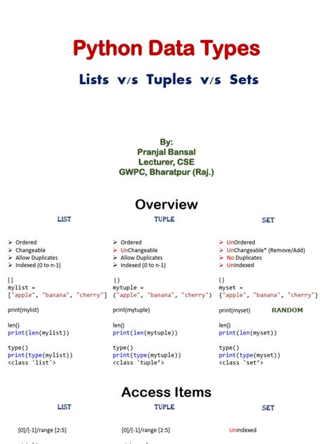 Comparison Bw Some Of Python Datatypes Pdf Programming Paradigms Computing