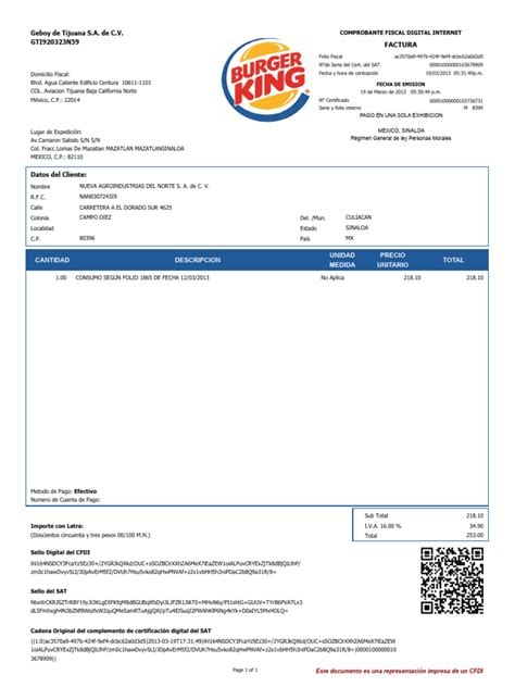 Factura Burger King Viaje A Gdl Pdf
