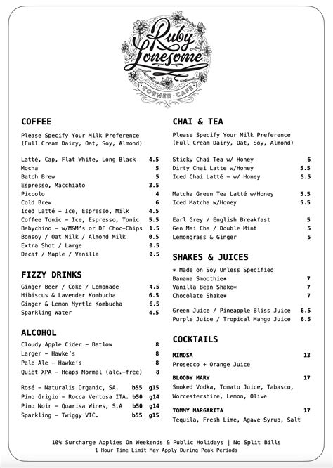 Menu — Ruby Lonesome