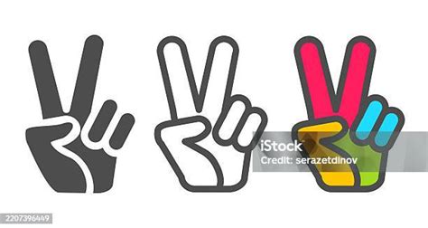 벡터는 다채로운 손과 평화 기호의 아이콘을 설정합니다 손과 두 손가락은 평화의 상징과 같습니다 개념에 대한 스톡 벡터 아트 및 기타 이미지 Istock