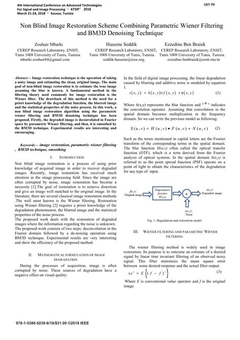 Pdf Non Blind Image Restoration Scheme Combining Parametric Wiener Filtering And Bm3d
