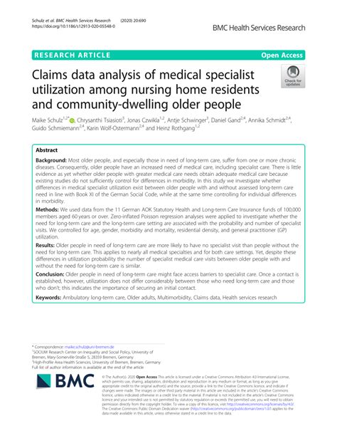 Pdf Claims Data Analysis Of Medical Specialist Utilization Among Nursing Home Residents And