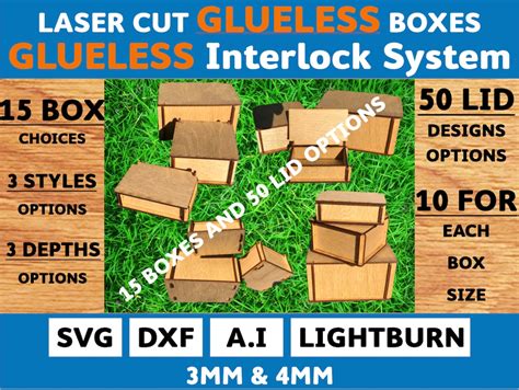 Unique Glueless Interlocking Box System Laser Cut Box 15 Variations