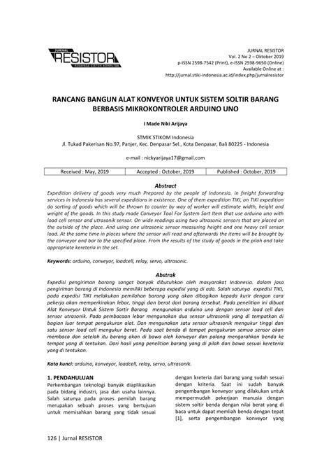 Pdf Rancang Bangun Alat Konveyor Untuk Sistem Soltir Barang Berbasis Mikrokontroler Arduino Uno