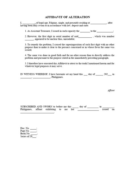 Affidavit Of Alteration Pdf
