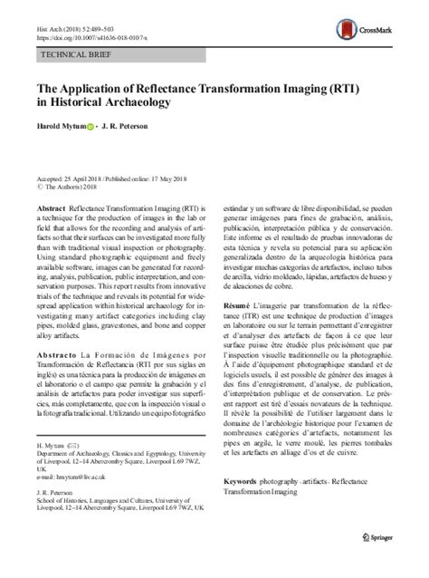 Pdf The Application Of Reflectance Transformation Imaging Rti In Historical Archaeology
