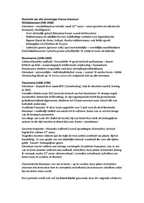 Overzicht Stromingen Franse Literatuur Overzicht Van Alle Stromingen Franse Literatuur
