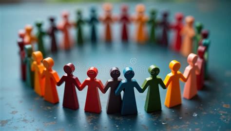 Diverse Group Of People Figures Holding Hands In Circle Concept Of Dei