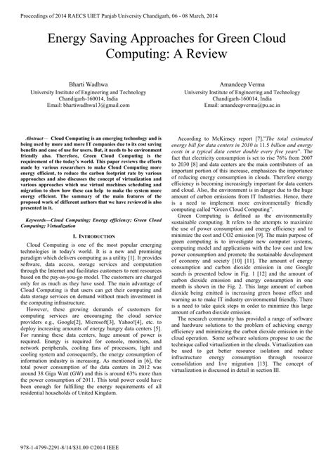 PDF Energy Saving Approaches For Green Cloud Computing A Review
