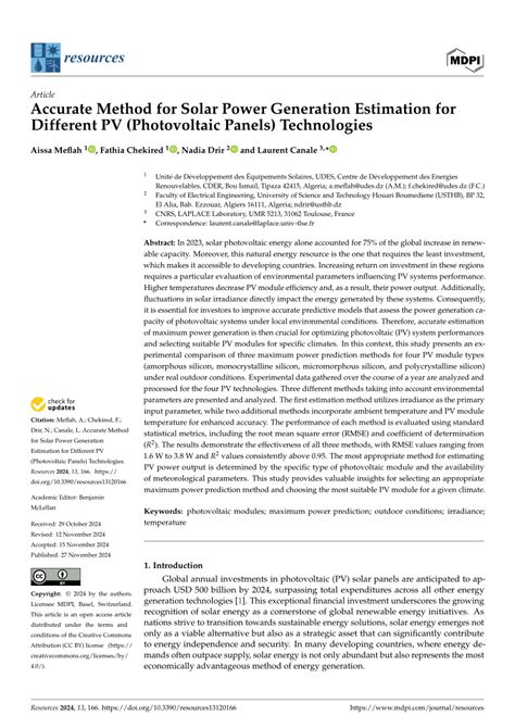 Pdf Accurate Method For Solar Power Generation Estimation For Different Pv Photovoltaic