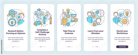 Overcoming Confirmation Bias Tips Onboarding Mobile App Screen Walkthrough 5 Steps Editable