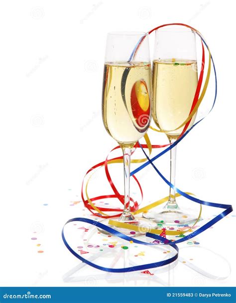 Champagne In Two Glasses With Streamers Stock Image Image Of Favor