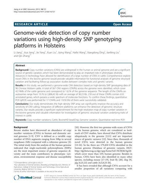 Pdf Genome Wide Detection Of Copy Number Variations Using High