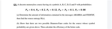 solved q1 a discrete memoryless source having six symbols