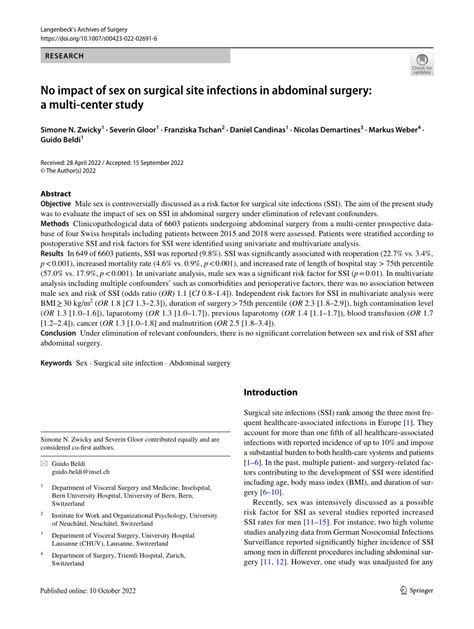 PDF No Impact Of Sex On Surgical Site Infections In Abdominal Surgery A Multi Center Study