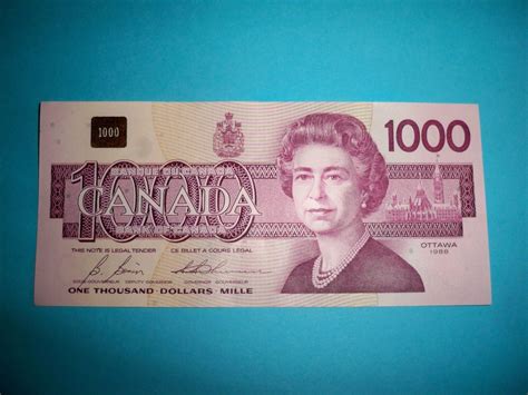 Canadian 1000 Bill Featuring Queen Elizabeth Ii Released In 1988