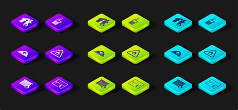 불타는 차고 대피 계획 소방관 헬멧 화염 삼각형 워키 토키 및 집 아이콘에 불을 설정합니다 벡터 3차원 형태에 대한 스톡 벡터 아트 및 기타 이미지 Istock