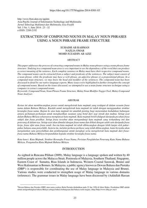 Pdf Extraction Of Compound Nouns In Malay Noun Phrases Using A Noun Phrase Frame Structure