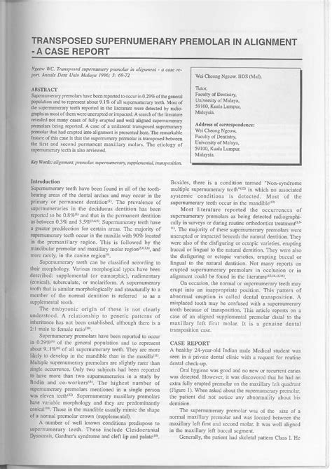 pdf transposed supernumerary premolar in alignment … dokumen tips