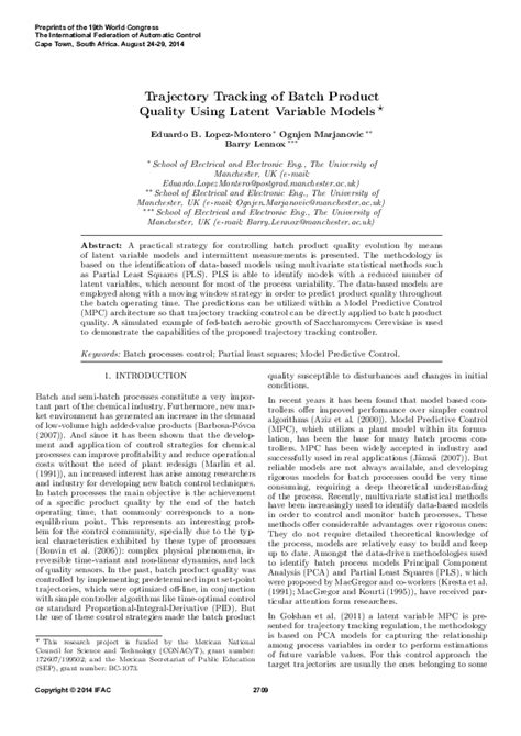 Pdf Trajectory Tracking Of Batch Product Quality Using Latent