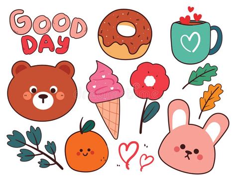 Set Kawaii Sticker Fast Food Coloring Page Collection Cute Kawaii Fast Food Illustrations