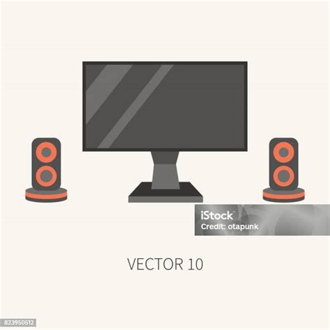 일반 평면 색상 벡터 컴퓨터 부품 아이콘 Lcd 모니터 만화입니다 디지털 게임 및 비즈니스 사무실 Pc 데스크톱 장치입니다 혁신 가제트입니다 스피커입니다 일러스트 레이 션