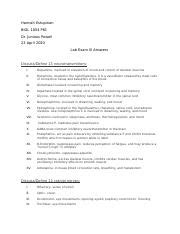 A P Lab Exam III Answers Docx Hannah Estupinan BIOL 1054 P61 Dr Junious Powell 23 April 2020