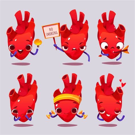 만화 스타일의 하트 일러스트 세트 무료 벡터