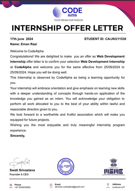 Eman Razi On Linkedin Internship Webdevelopment Codealpha Newbeginnings Techjourney