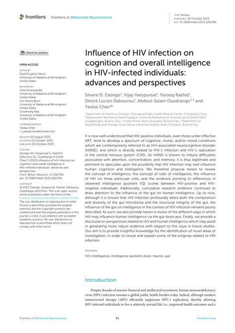 Pdf Influence Of Hiv Infection On Cognition And Overall Intelligence In Hiv Infected