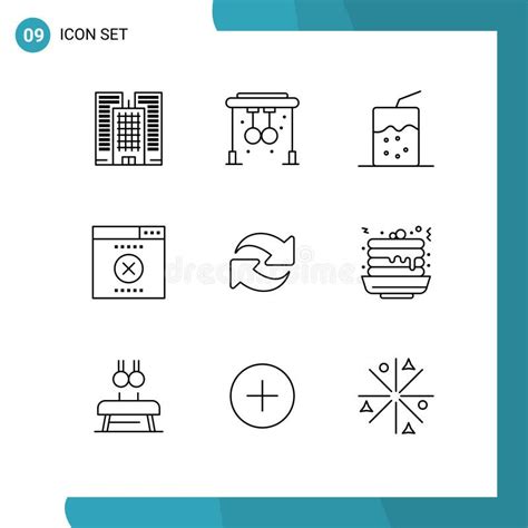 Modern Set Of 9 Outlines And Symbols Such As Pancake Rotate Drink Reload Wrong Stock Vector