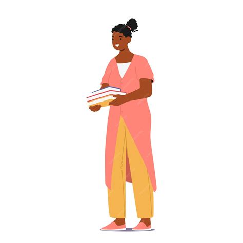 Premium Vector Woman Character Gracefully Cradles A Stack Of Books