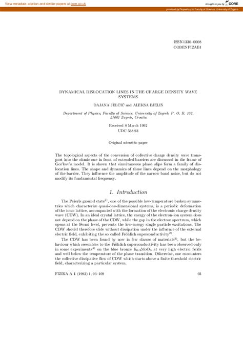 Pdf Dynamical Dislocation Lines In The Charge Density Wave Systems