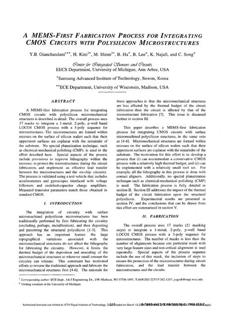 A Mems First Fabrication Process For Integrating Cmos Circuits With
