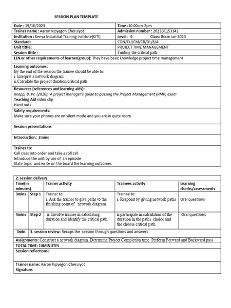Session Plan Template Pdf