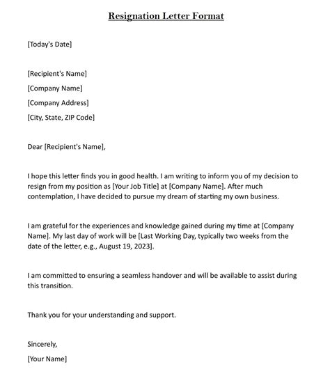 Work Resignation Letter Exles
