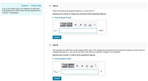 Solved Constants Periodic Table Part A In An L R C Series Chegg Com