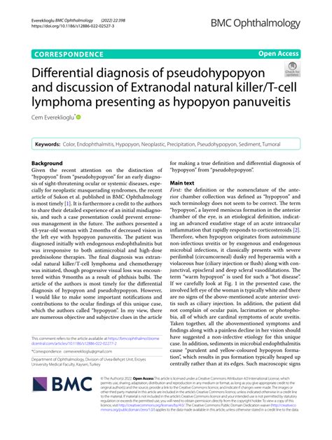 Pdf Differential Diagnosis Of Pseudohypopyon And Discussion Of