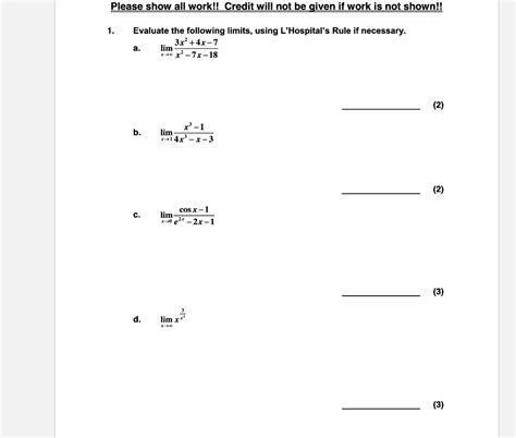 solved please show all work credit will not be given if