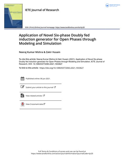 Pdf Application Of Novel Six Phase Doubly Fed Induction Generator For