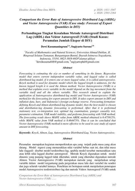Pdf Comparison The Error Rate Of Autoregressive Distributed Lag Ardl