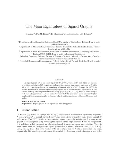 Pdf The Main Eigenvalues Of Signed Graphs