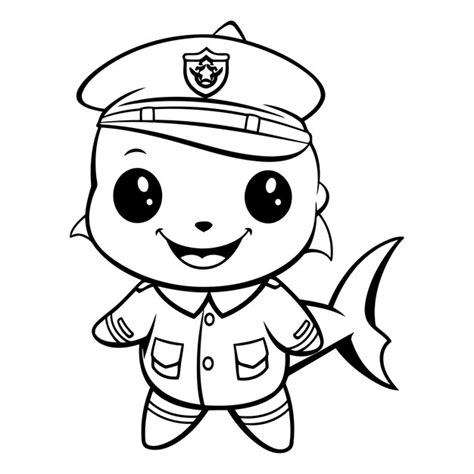 만화 경찰관 캐릭터 터 일러스트레이션의 컬러링 페이지 프리미엄 벡터