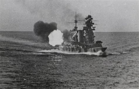 Soviet Battleship Oktyabrskaya Revolutsiya Firing Its Main Guns In 1939